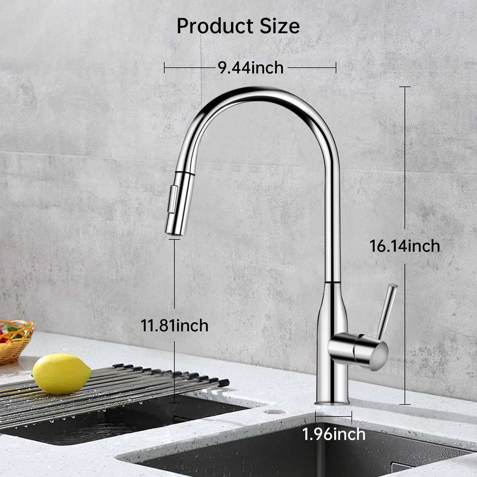 KUKKUME Kitchen Faucets with Pull Down Sprayer, Single Handle Kitchen Sink Faucet Modern Staninless Steel Kitchen Faucet Chrome