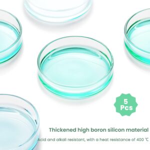 Huanyu 75mm Glass Petri Dish with Lids High Borosilicate Glass Petri Dishes Bacterial Culture Dishes for Lab Science Experiment (5pcs: 75mm)