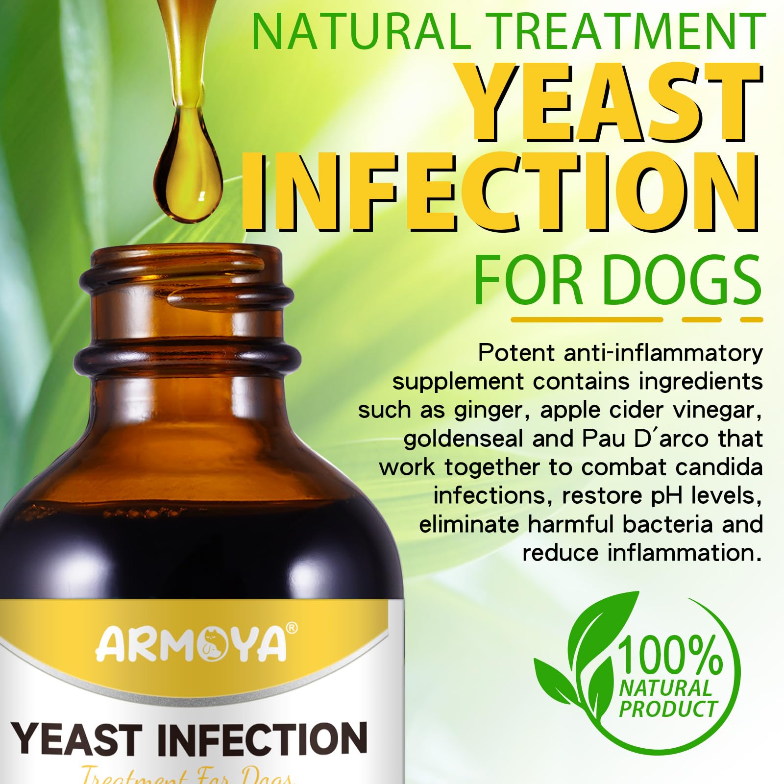 Natural Yeast Infection Treatment for Dogs, Dog Ear Infection Treatment, Dog Allergy Relief, Helps to Support Itch Relief, Inflammation Relief & More, Ear Infection Treatment for Dogs - 2 fl oz