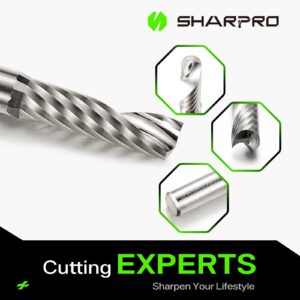 SHARPRO O Flute Upcut Spiral Rouer Bit 1/4 Inch Shank 1/4 Inch Cutting Dia. Carbide Single Flute CNC Router Bit, Ideal for Aluminum, Plastic, Acrylic, Wood, MDF and PVC