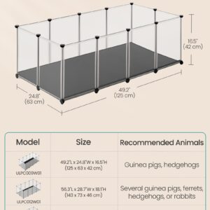 SONGMICS 20 Panels Guinea Pig Playpen,Removable Oxford Fabric Mat,Small Animal Pen, Pet Fence Indoor,DIY Plastic Enclosure for Hamsters, Rabbits, Hedgehogs, 49.2 x 24.8 x 16.5 Inches, White ULPC009W01