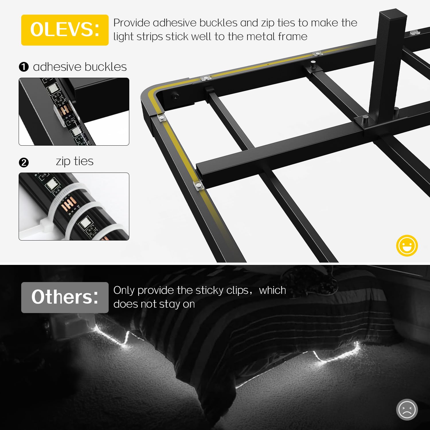 OLEVS Floating Bed Frame Queen Size with Smart LED Lights and Charging Station - Modern Metal Platform Bed, Easy Assembly No Box Spring Needed