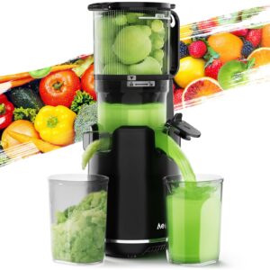 aeitto juicer machines, cold press juicer with 5.3" wide mouth, 250w whole fruit juicer, easy to clean, 1.7l large capacity masticating juicer for vegetable and fruit, high juice yield, black