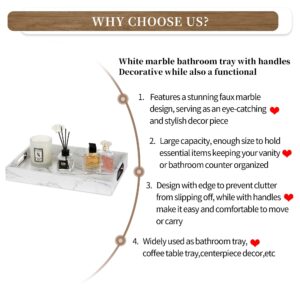 Hanobe Bathroom Vanity Tray Decorative: White Faux Marble Perfume Trays with Black Handles Rectangle Modern Table Decor for Dresser Counter