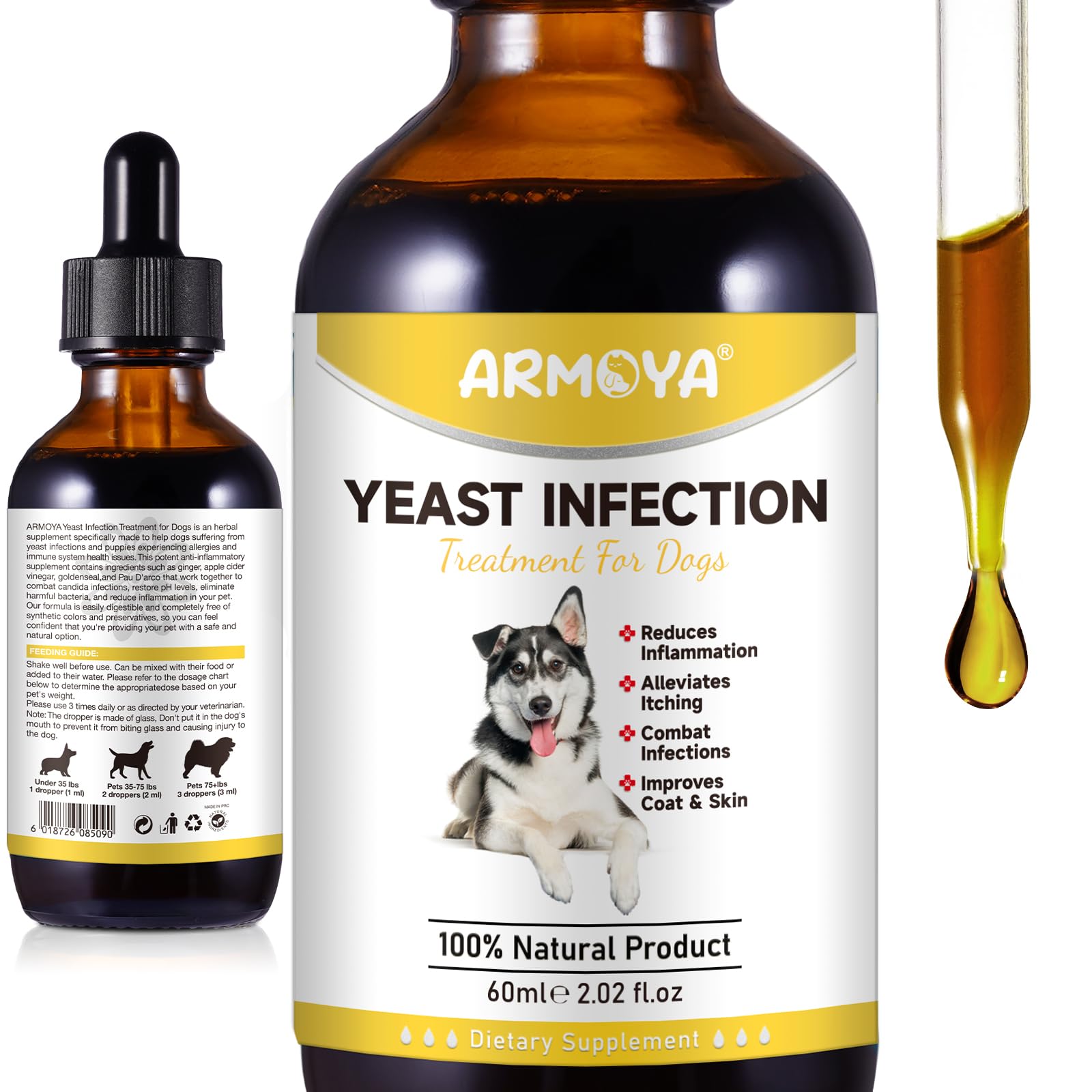 Natural Yeast Infection Treatment for Dogs, Dog Ear Infection Treatment, Dog Allergy Relief, Helps to Support Itch Relief, Inflammation Relief & More, Ear Infection Treatment for Dogs - 2 fl oz