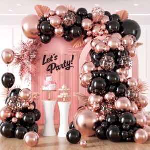 132pcs rose gold and black balloon arch kit, metallic rose gold and black balloons different sizes of 18 12 10 inch with confetti balloon for wedding graduation baby shower birthday party decoration