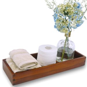 kolwoven bathroom tray, toilet tank topper paper storage decorative organizer box wood vanity perfume tray for counter decor dresser tops