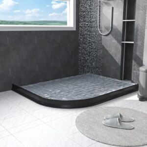 118 IN Shower Threshold Water Dam Collapsible Shower Water Splash Guard for Curbless Bath Shower Barrier Water Stopper for Wet and Dry Separation Bathroom and Kitchen (Black/9.8 FT)