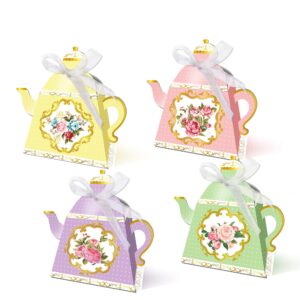 24 pcs floral tea party favor bags teapot favor boxes tea time party decorations for birthday wedding bridal baby shower tea party