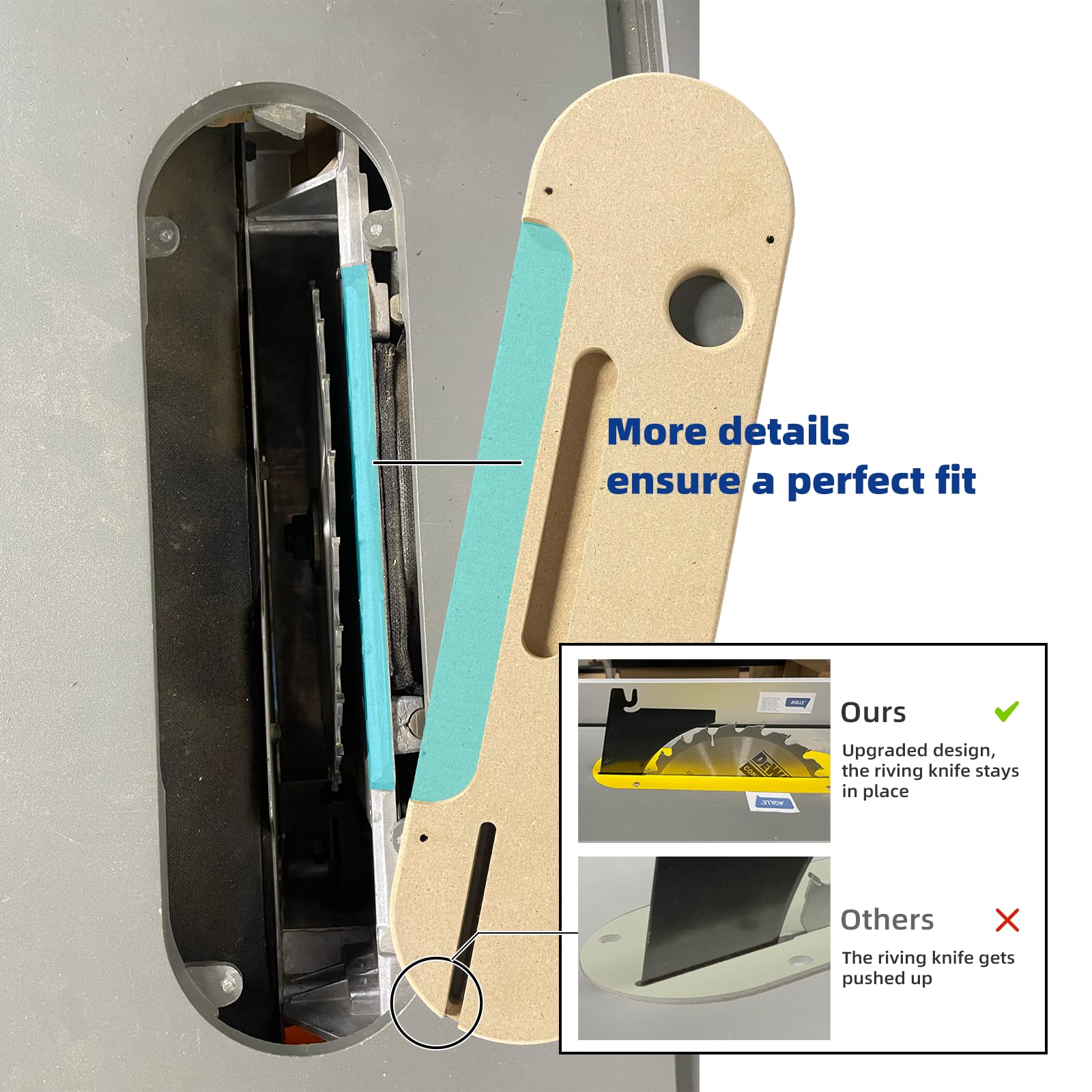 AGILLE Zero Clearance Inserts For DeWalt 7491, 7491RS, 7490 (Type 1), 744, 745, 746, 7480, with Riving Knife Slot, Precise Cuts with No Tear-Out, Include Off-set Screws, Easy Height Adjustment, 4-Pack