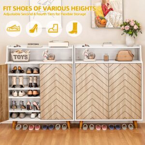 DWVO Shoe Cabinet with Doors, 5-Tier Shoe Cabinet Storage for Entryway, Large Capacity Wooden Shoe Storage Cabinet, Shoe Rack Organizer for Entryway, Closet, Living Room