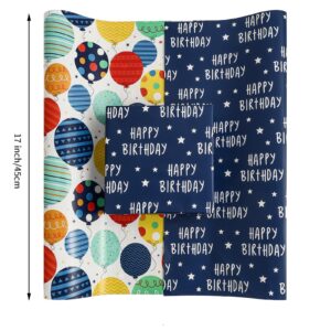 BULKYTREE Reversible Birthday Wrapping Paper Roll for Boys Girls Kids Men Women - Colorful Balloon Happy Birthday and Stars - Gift Wrap Paper for Birthday Party Holiday