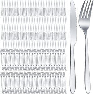 nuenen 200 pcs forks and knives stainless steel forks silverware set include 100 dinner forks and 100 knives flatware set tableware cutlery set for home restaurant, mirror polished, dishwasher safe