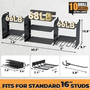 WIWIDRM Upgrade Large Power Tool Organizer Wall Mount with Charging Station Tool Storage Rack with 6.5FT Power Strip 10 Drill Holder and Storage Rack for Garage Organization