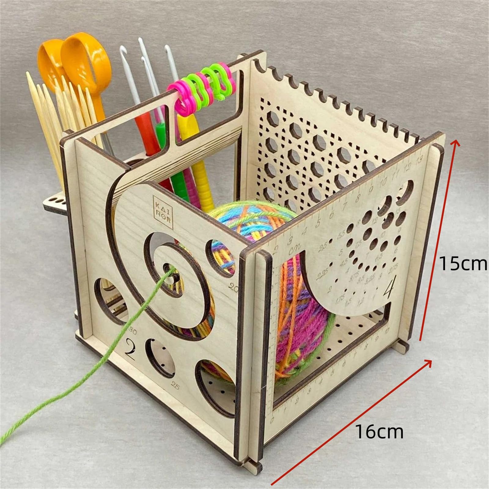 Partslety Wooden Yarn Bowl Knitting Bowl, Multi-Functional Knitting Needles Scissors Holder, All in One Yarn Storage Organizer, Ideal Gifts for Knitters DIY Lovers Default