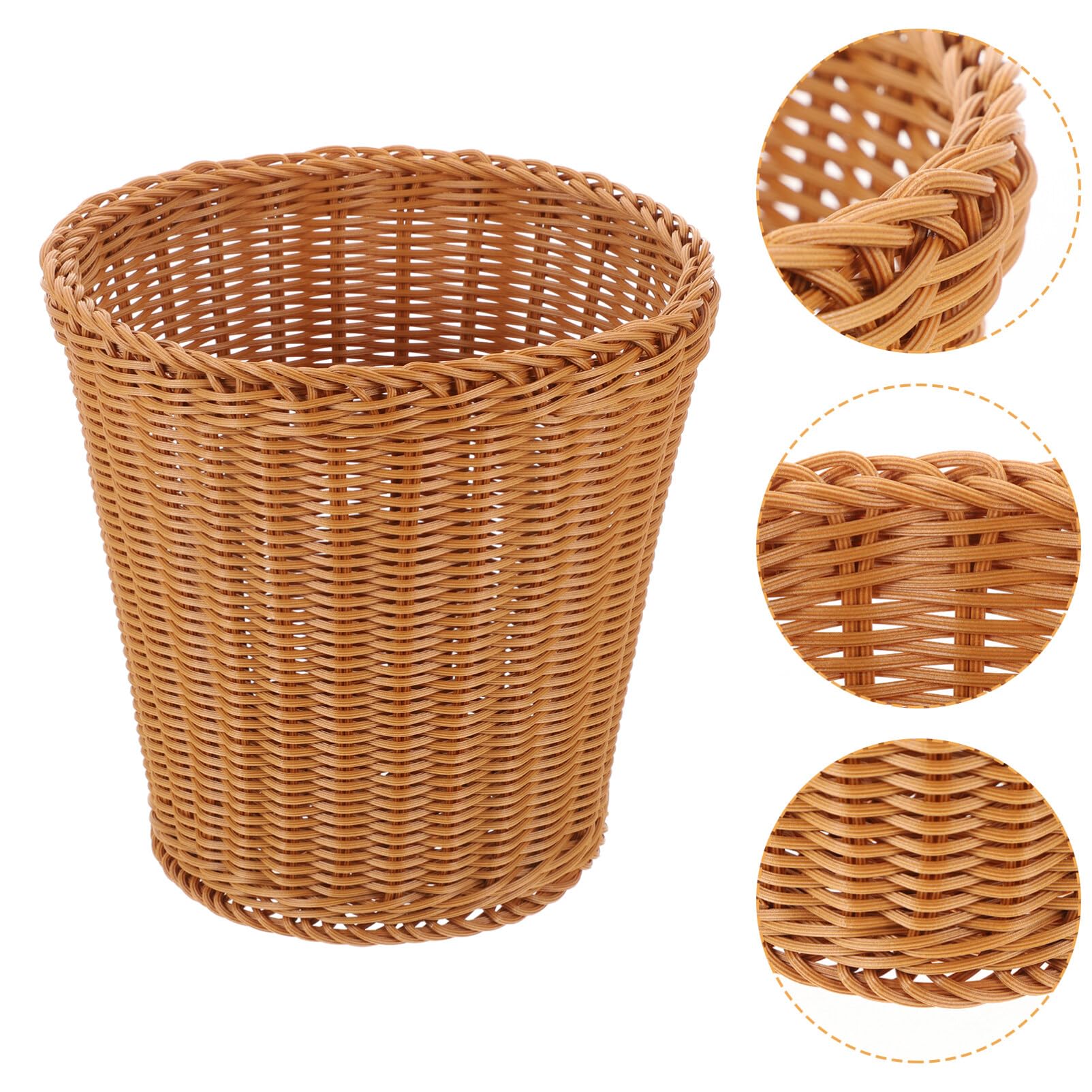 Amosfun Rattan Waste Baskets, Round Woven Trash Can Wicker Garbage Containers Bin Rustic Flower Baskets Laundry Hamper for Home Bathroom Kitchen Office Brown