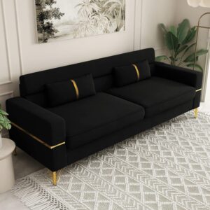 dolphindo 86" w velvet couch sofa with bolster pillows,oversized mid-century modern sofa tufted comfy 3 seater sofa couch with gold metal legs for living room furniture