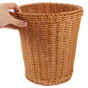 Amosfun Rattan Waste Baskets, Round Woven Trash Can Wicker Garbage Containers Bin Rustic Flower Baskets Laundry Hamper for Home Bathroom Kitchen Office Brown