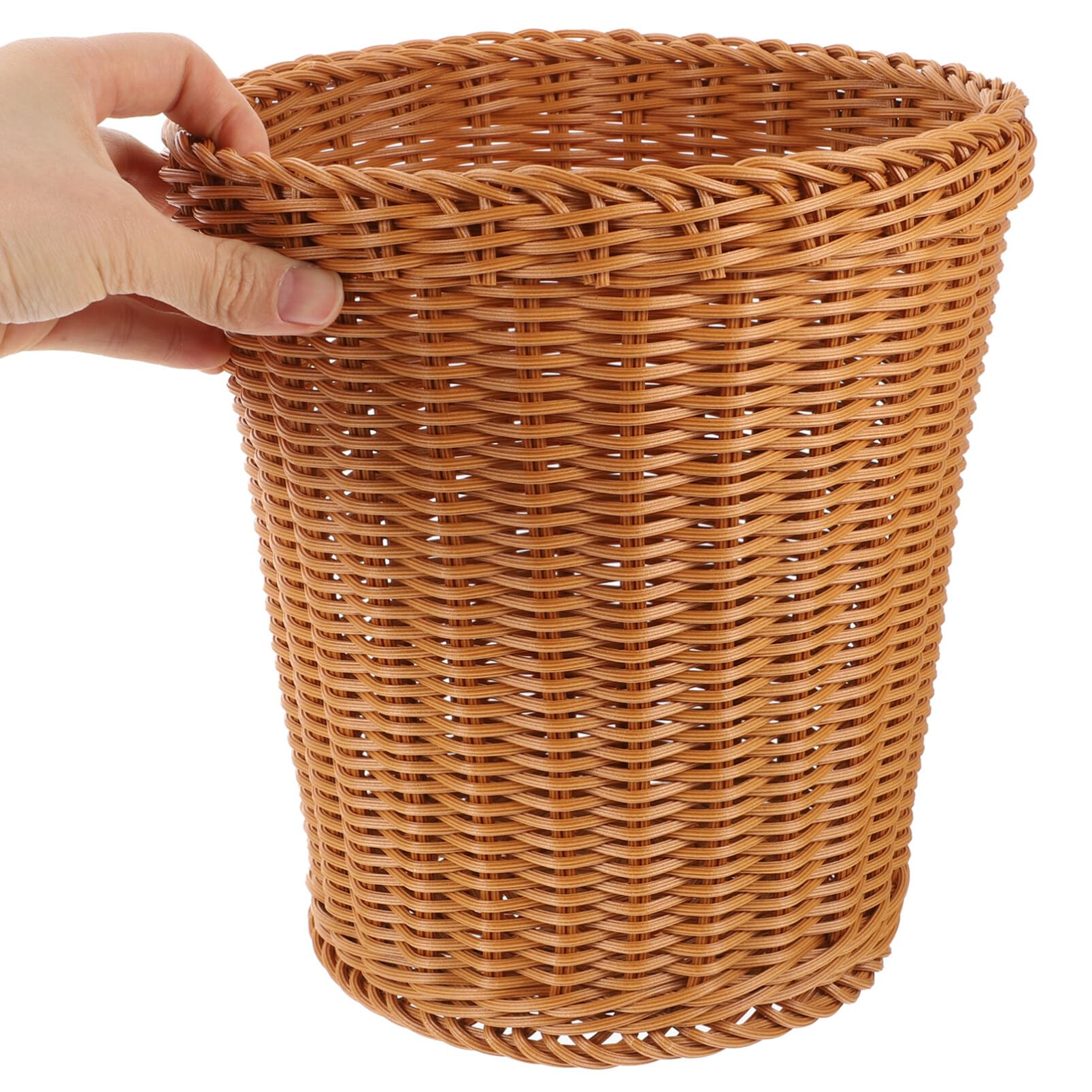 Amosfun Rattan Waste Baskets, Round Woven Trash Can Wicker Garbage Containers Bin Rustic Flower Baskets Laundry Hamper for Home Bathroom Kitchen Office Brown