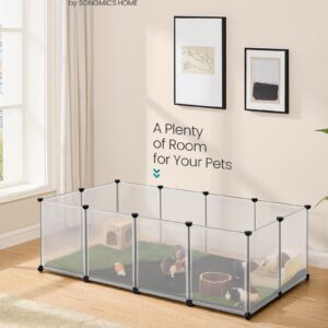 SONGMICS 20 Panels Guinea Pig Playpen,Removable Oxford Fabric Mat,Small Animal Pen, Pet Fence Indoor,DIY Plastic Enclosure for Hamsters, Rabbits, Hedgehogs, 49.2 x 24.8 x 16.5 Inches, White ULPC009W01