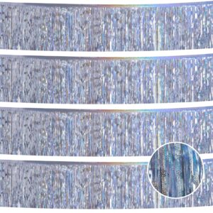 yukl laser silver christmas decorations tinsel garland parade float decorations for trailer 4pack 12ft christmas party decor ceiling fringe banner silver backdrop for streamers party decorations