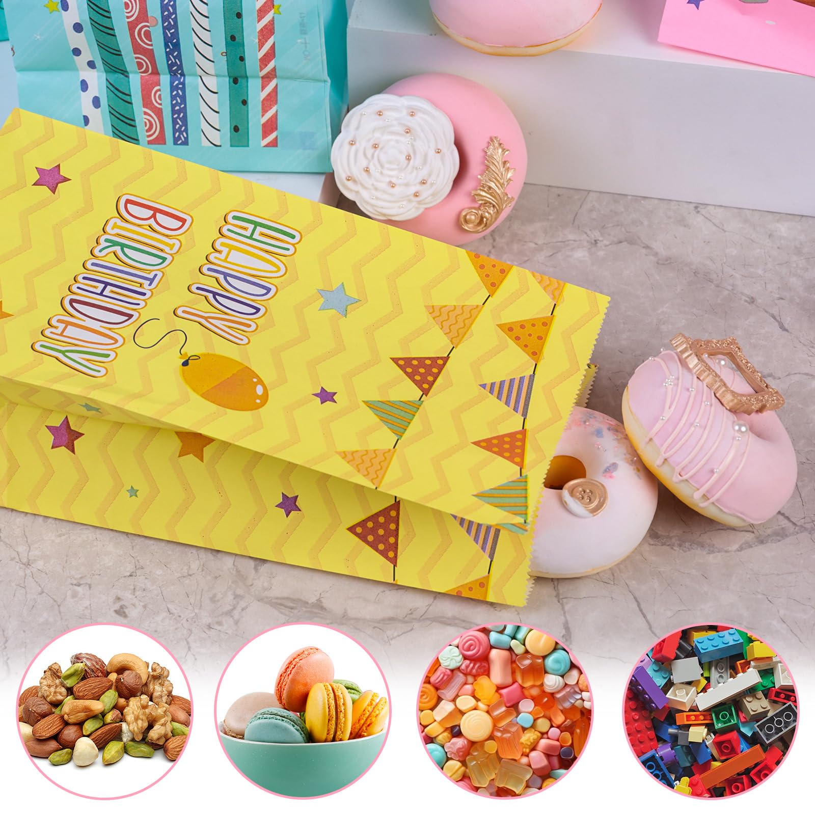 VGOODALL 24PCS Happy Birthday Party Favor Bags, Birthday Theme Goodie Bags Gift Bags Treat Bags for Kids Birthday Party