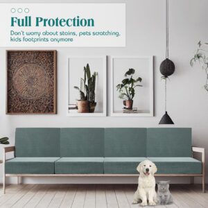 Newwiee 8 Patio Stretch Sofa Cushion Covers Outdoor Cushion Covers Replacement Couch Slipcovers Sofa Seat Cover Soft Chair Cover Furniture Protector for Pet (Dark Green)