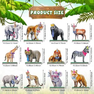 Blosssound 12 Pcs Jungle Safari Table Decoration Wooden Wild One Table Signs Jungle Animal Centerpiece Safari Party Block Sign for Kids Safari Theme Party Baby Shower Birthday Party Supplies Decor