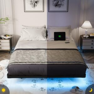 OLEVS Floating Bed Frame Queen Size with Smart LED Lights and Charging Station - Modern Metal Platform Bed, Easy Assembly No Box Spring Needed