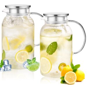 68 oz glass pitcher with lid. glass carafe for hot/cold water. 0.5 gallon pitcher 2 pcs. glass water jugs for cold brew coffee, iced tea, milk, sun tea jar