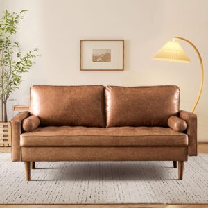 altrigus mid century modern 70" small loveseat couches for living room,compy couch with armrest,faux leather sofa with deep seat,love seat for small space bedroom apartment office(brown)