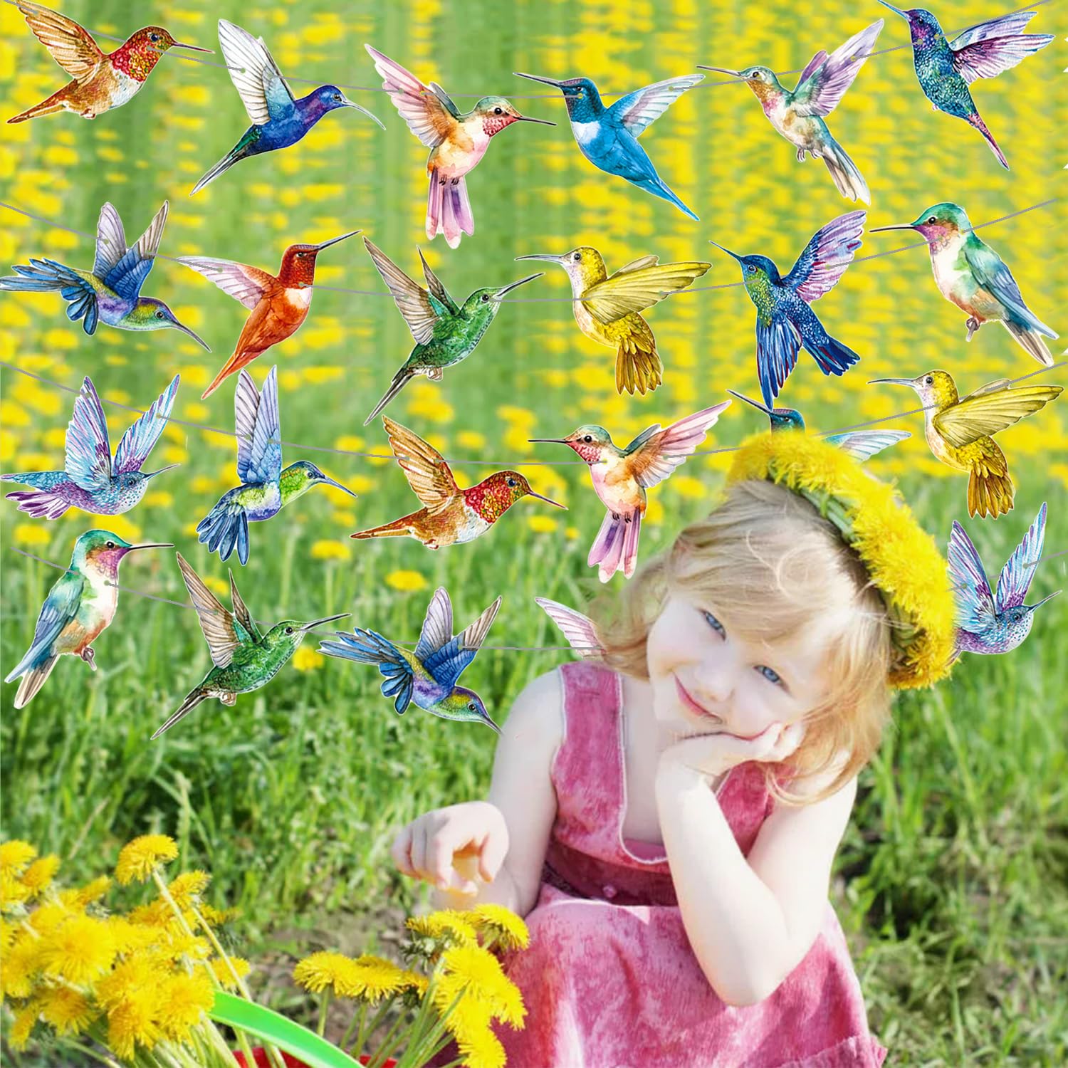 Hummingbird Party Banner Hummingbird Party Decorations 4Pcs Bird Birthday Decorations Hummingbird Cutout Banner for Flying Bird Hawaiian Luau Baby Shower Supplies