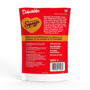 Delectables Squeeze Up Creamy Squeezable Puree, Lickable Wet Cat Treats, Grain Free, No Added Fillers, No By-Products, No Added Preservatives, 0.5 Ounces Tube Tuna & Salmon with Catnip, 32 Tubes Total