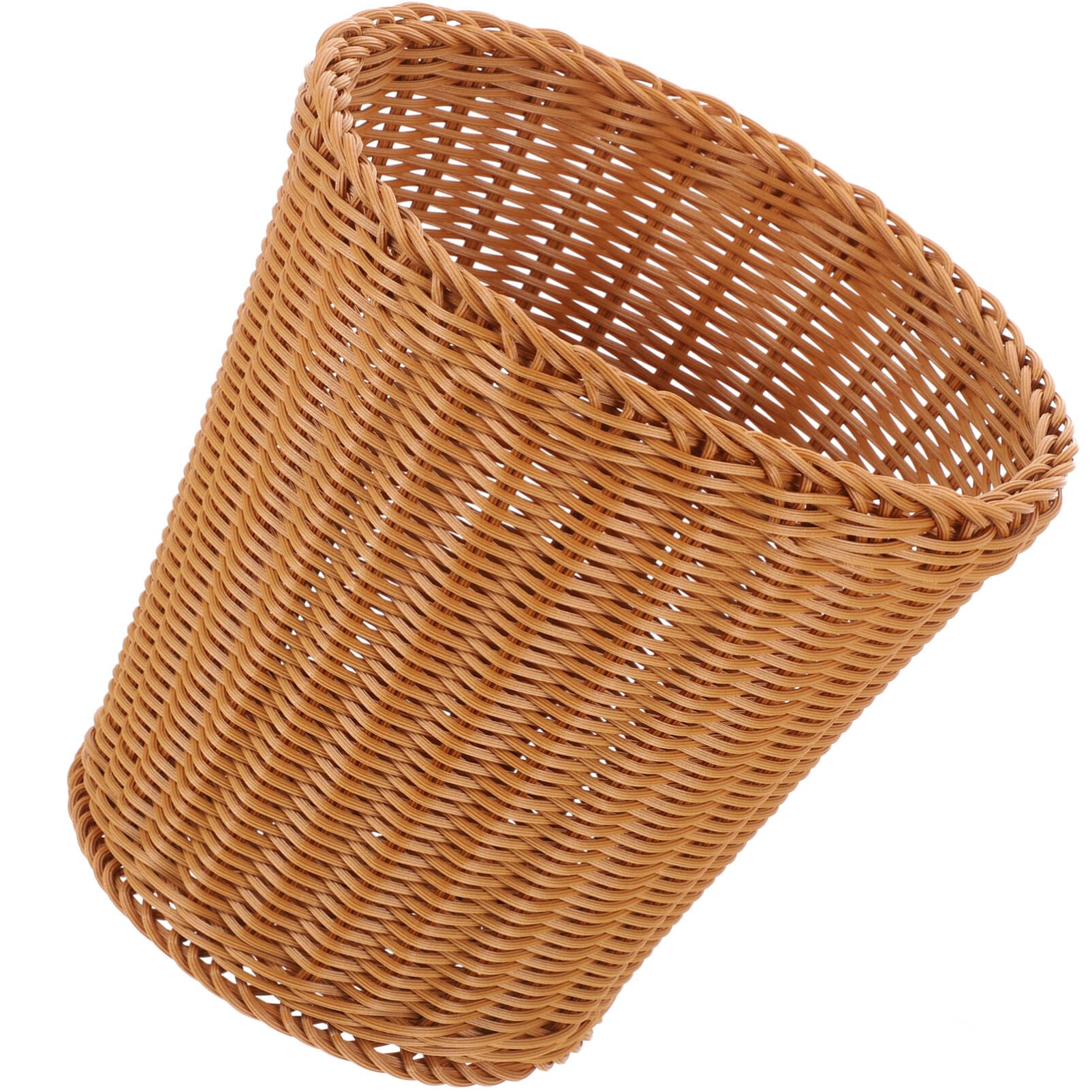 Amosfun Rattan Waste Baskets, Round Woven Trash Can Wicker Garbage Containers Bin Rustic Flower Baskets Laundry Hamper for Home Bathroom Kitchen Office Brown