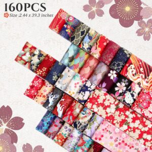 SmoothNovelty 160 Pcs 4 Roll Fabric Strips Assorted Quilting Fabric for Quilting Crafting and Sewing Rolled Cotton for Crafts Blanket Rug Upholstery and Purse Making (Japanese Style)