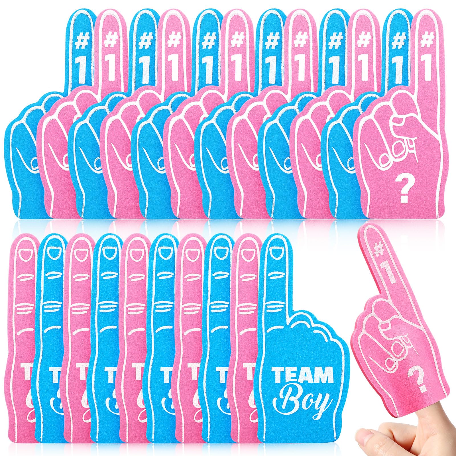 Motionchic 24 Pack Baby Gender Reveal Decorations Team Boy or Girl Mini Foam Fingers Gender Reveal Games Ideas Cupcake Toppers for Baby Shower Gender Reveal Party Favors Supplies