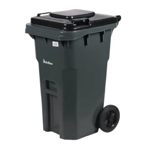 27 gallon step-on rollout trash can with lid and wheels - large outdoor plastic rolling garbage can - commercial heavy-duty container barrel, gray