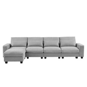 Nolohoo Oversized Sectional Sofa Couch for Living Room, 129.9" Modular Deep Cloud Couch, Fluffy L-Shaped Sofa with Lumbar Pillows, Comfy Upholstered Feather Filled Large Sofa(Light Grey, Linen)