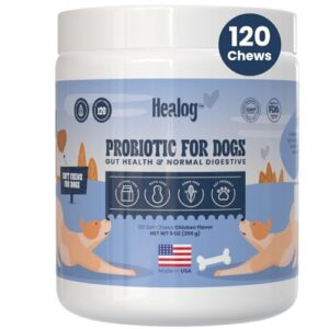 healog probiotic for dogs - 120 chicken flavored soft chews, natural dog probiotics for digestive health, gut health for dogs, anxiety and gas relief, diarrhea control, 1 billion cfu