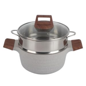 Stock Pot Rapid Heating Prevent Home Aluminum Alloy From Sticking Prevent Sticking Transparent Lid (Soup Pot 20cm/7.9in and Steam Basket)