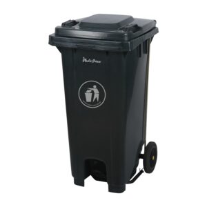 32 gallon large outdoor trash can with lid and wheels - outside plastic rolling garbage can - rollout commercial heavy-duty container barrel, gray