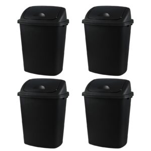 obstnny 10 gallon plastic swing top garbage can set of 4, large trash can for kitchen, garden, campus, black