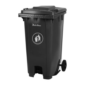 plastic prince 65 gallon step-on rollout trash can with lid, commercial heavy-duty container with wheels, gray