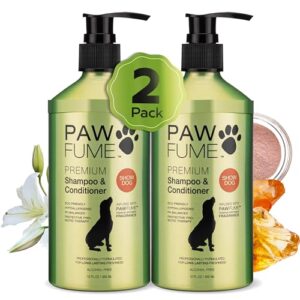 pawfume dog shampoo and conditioner – hypoallergenic dog shampoo for smelly dogs – best dog shampoos & conditioners – probiotic pet shampoo for dogs – best dog shampoo for puppies (show dog, 2-pack)