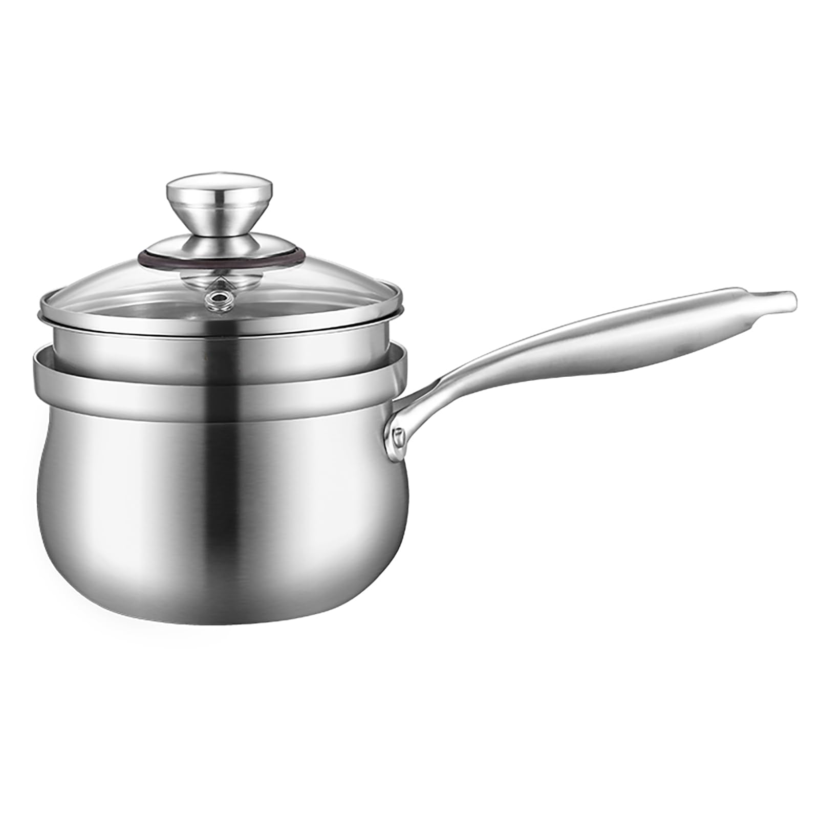 Tri-Ply Whole-Clad Stainless Steel Saucepan with Steamer,1.5 Qt Small Multipurpose Pot, Milk Pot,1.5 Quart Sauce Pan with Steamer for Cooking with Stay-cool Handle.