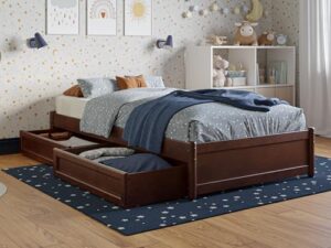 afi, barcelona twin panel platform bed with storage drawers, walnut