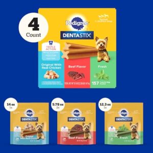 Pedigree Dentastix Toy & Small Breed, Original, Beef Flavor & Fresh Variety Pack, 2.36 lb. Pack