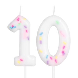 girls colorful 10th birthday candle, colorful sprinkles number 10 candles, candles for cake decoration, happy 10th birthday cake topper decorations for girls women her birthday anniversary party