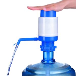 blue portable manual water pump for 5 gallon bottle, water jug dispenser bottle pump drinking water pump with an extra short tube and cap, hand press water cooler dispenser for 2-6 gallon