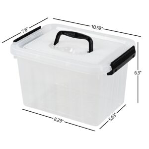 Wekioger 4 Pack 6 Quart Latching Box, Clear Lidded Storage Bins, Small Container with Handle